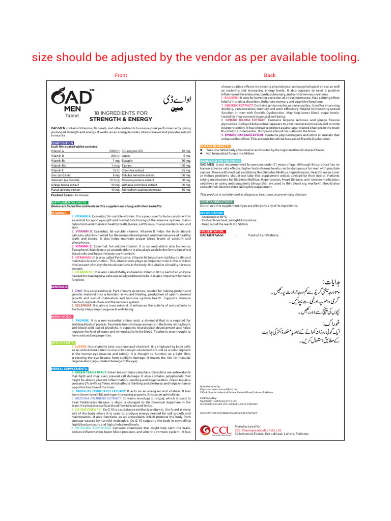 Leaflet OAD MEN Tablet For CHC | PDF | Antioxidant | Vitamin