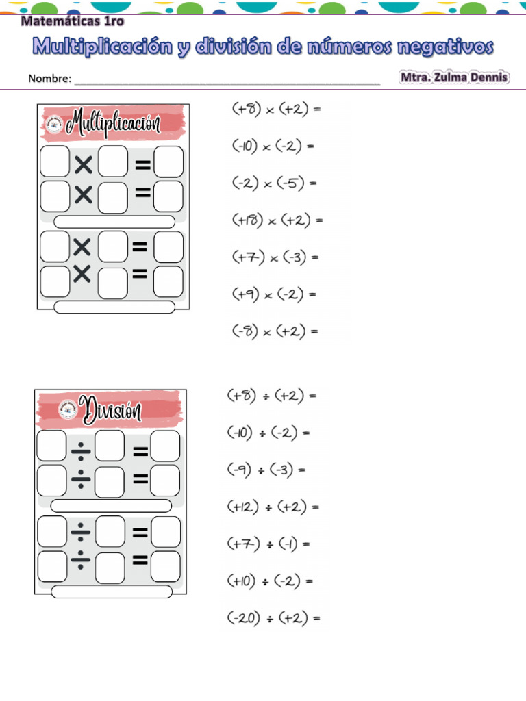 Ley de Signos Multiplicación y División | PDF