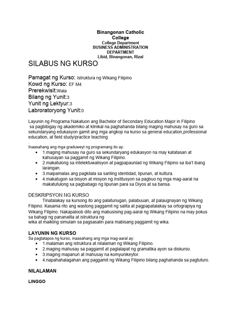 Estruktura NG Wikang Filipino | PDF