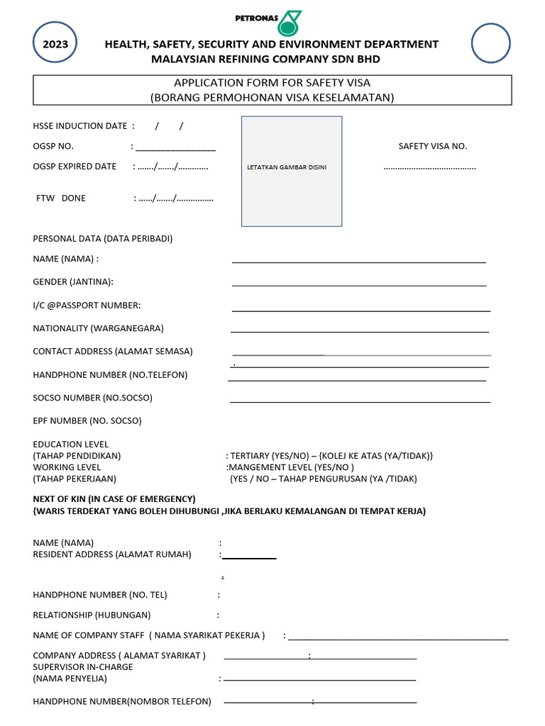 MRCSB SAFETY VISA APPLICATION FORM Blank | PDF | Karier & Perkembangan ...