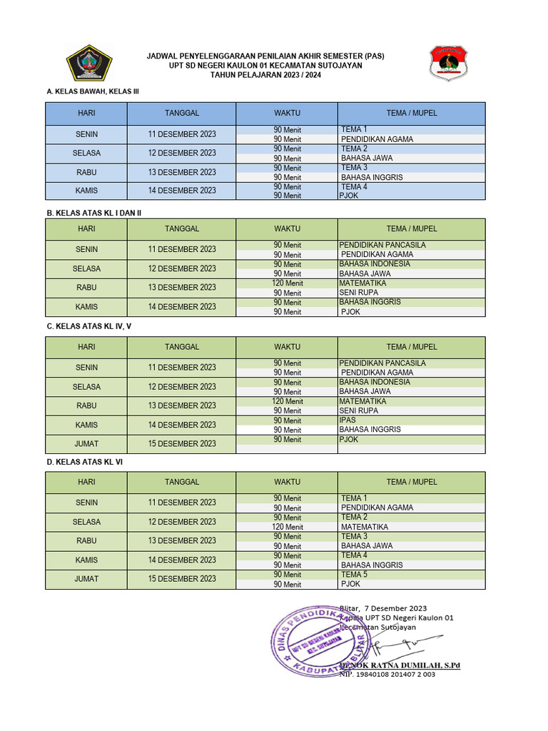 Jadwal Pas | PDF