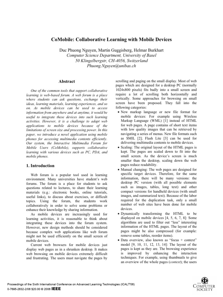 Comobile: Collaborative Learning With Mobile Devices: Duc Phuong Nguyen, Martin Guggisberg ...