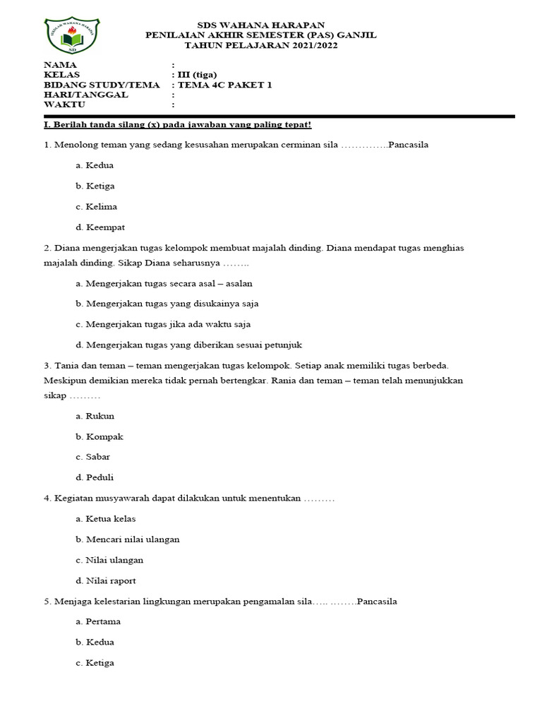 Soal PAS Kelas 3 SD | PDF