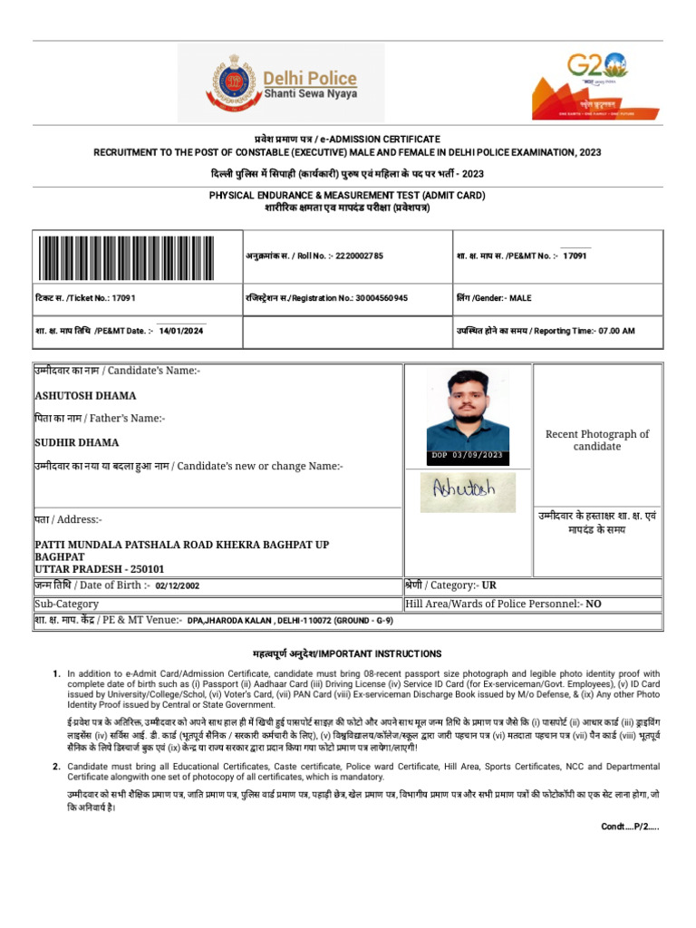 DP Admit Card | PDF