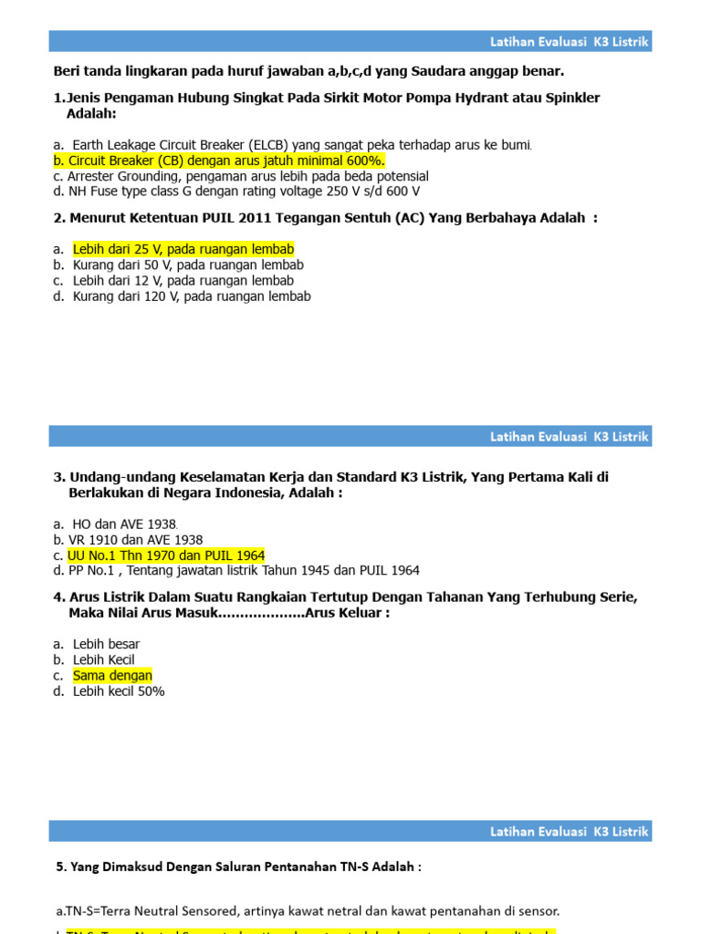 Lat Soal K3 Listrik - T2 - IWS50 - Ahli - Fix 2 | PDF | Sains & Matematika