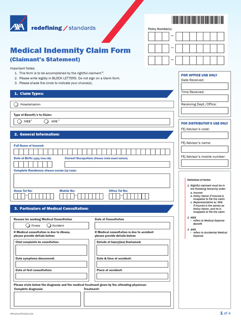 Medical Indemnity Claim Form | PDF | Cheque | Payments