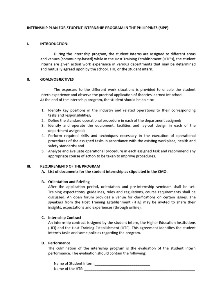 Internship Plan For Student Internship Program in The Philippines | PDF | Internship | Job Hunting