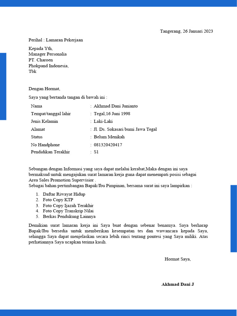 Surat Lamaran Kerja | PDF