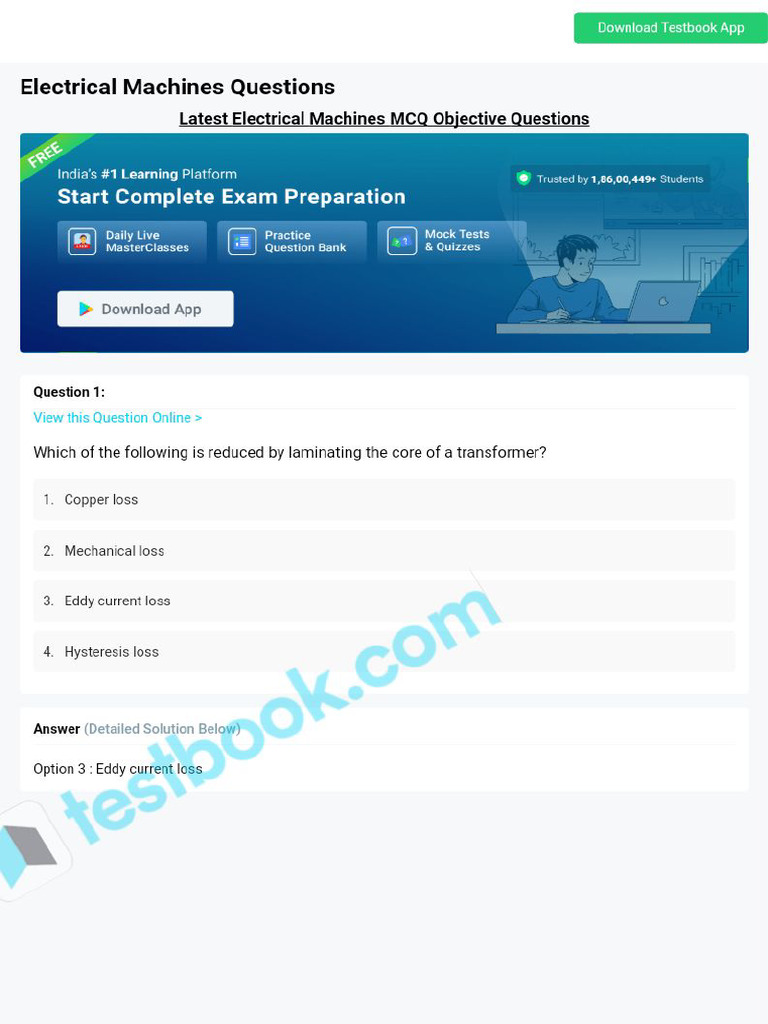 MCQ On Electrical Machines 5eea6a0939140f30f369da1c | PDF