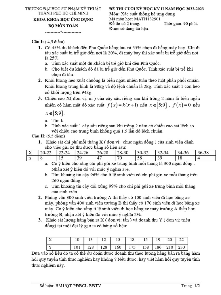 Đềxstk hk2 kcq 2023-1 | PDF