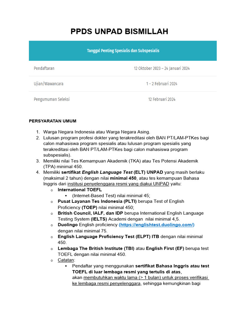 PPDS Unpad Bismillah | PDF