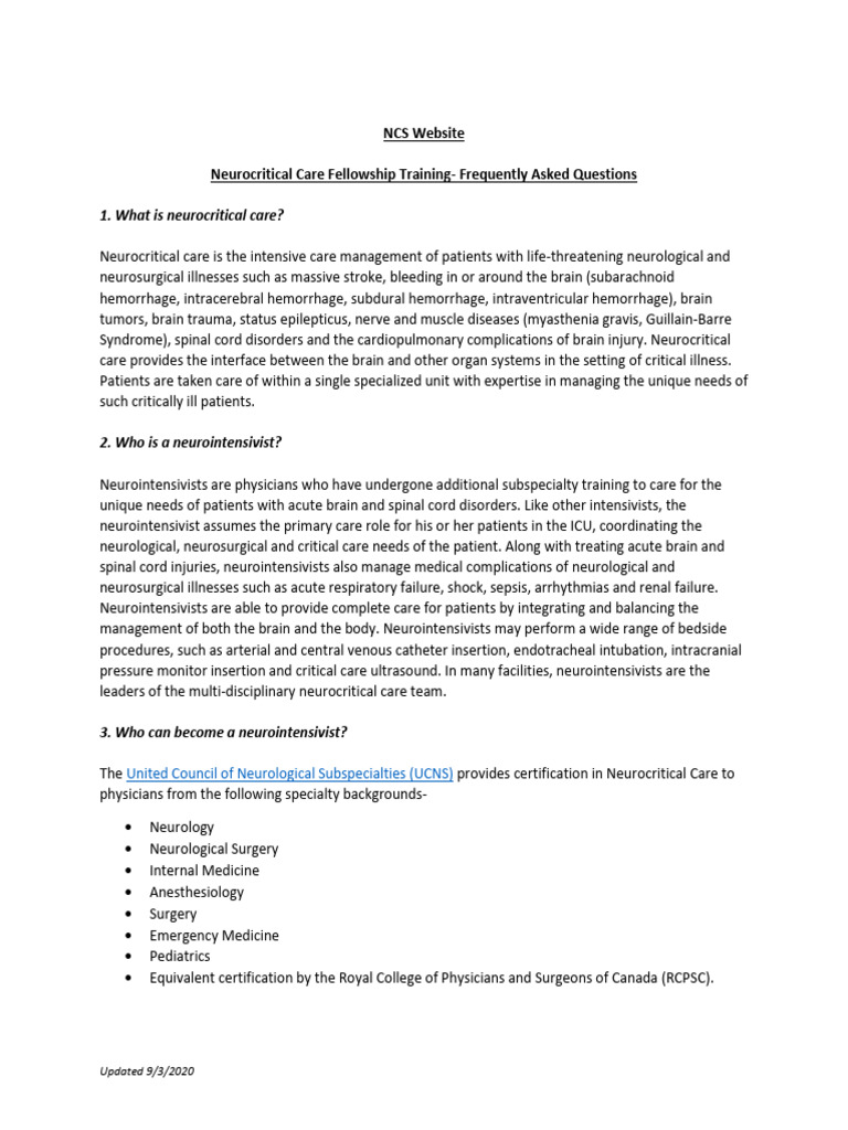 UCNS NCS Website FAQ Sheet 9 9 20 | PDF | Residency (Medicine) | Neurology