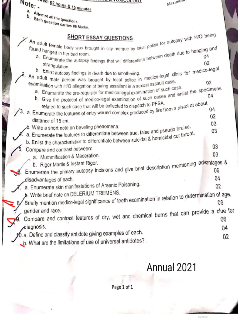 Forensic Past Papers (2011-2021) - 1 | PDF