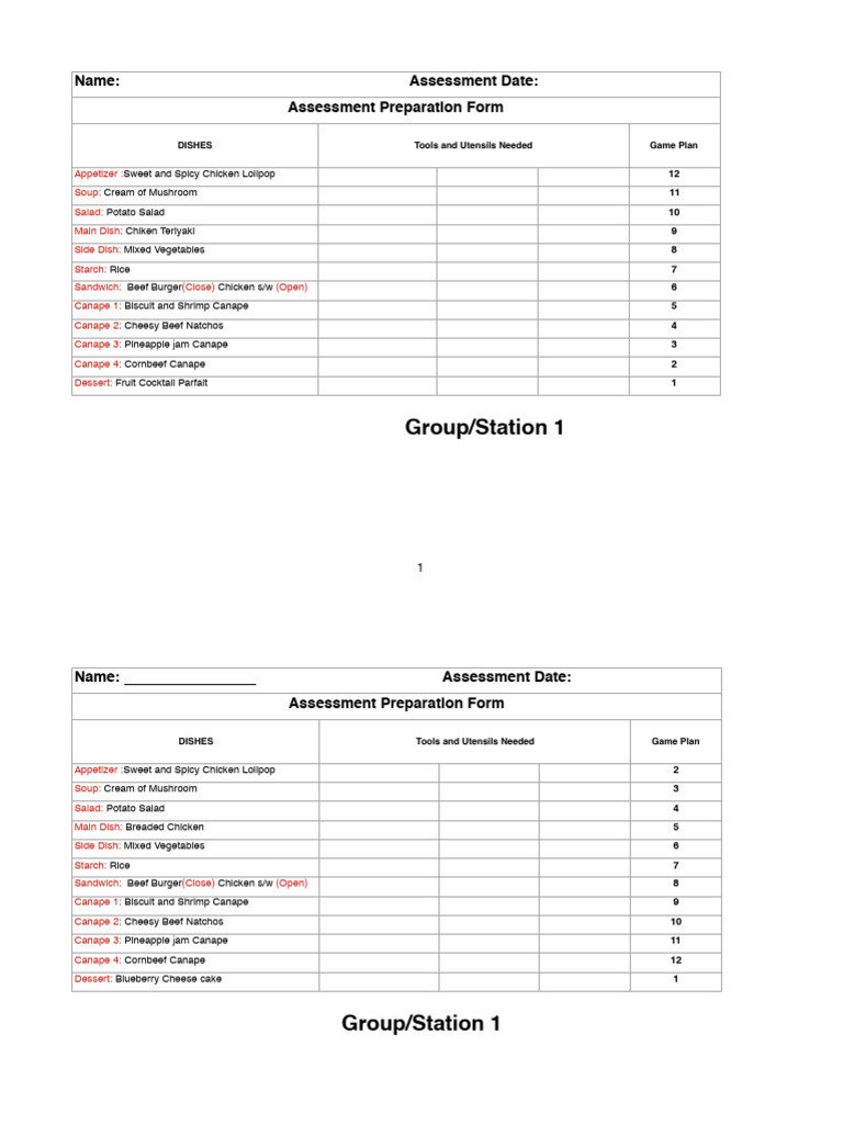 Assessment Preparation Form | PDF