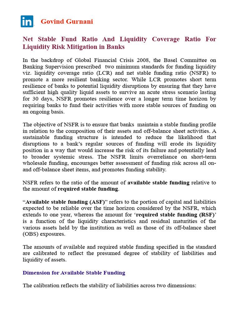NSFR and LCR For Liquidity Risk Mitigation in Banks 1703916648 | PDF ...