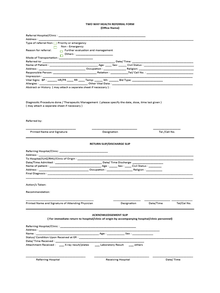 Two Way Health Referral Form | Download Free PDF | Hospital | Clinic