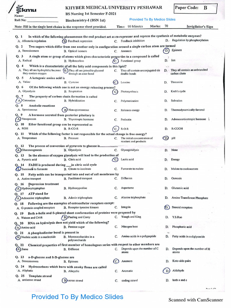 Biochemistry Kmu 2021 Paper by Husain.Z | PDF