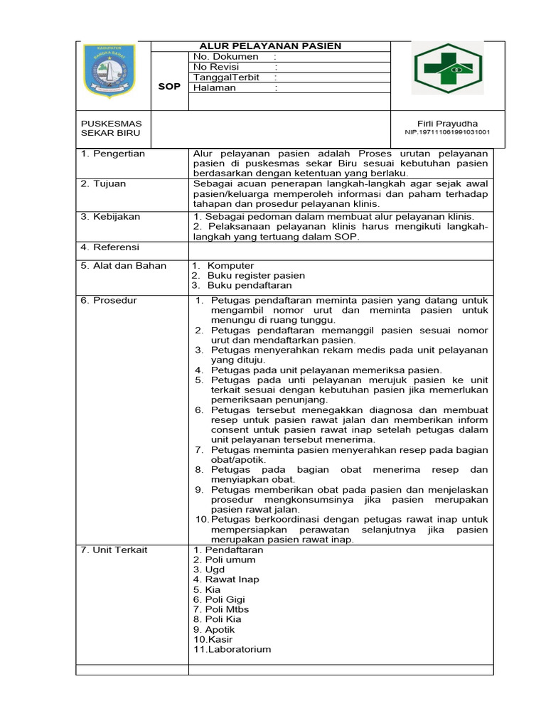 Sop Alur Pelayanan Pasien | PDF