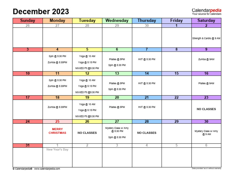 December 2023 Fitness Class Schedule | PDF