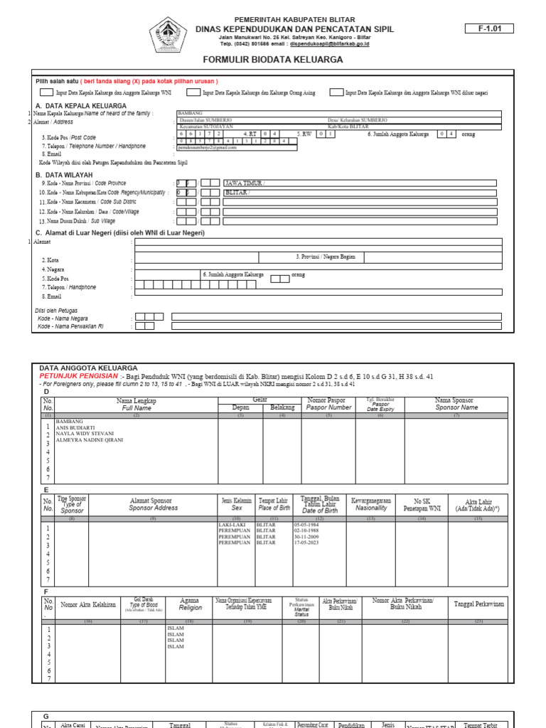 F-1 01 - FORM BIODATA KELUARGA | PDF