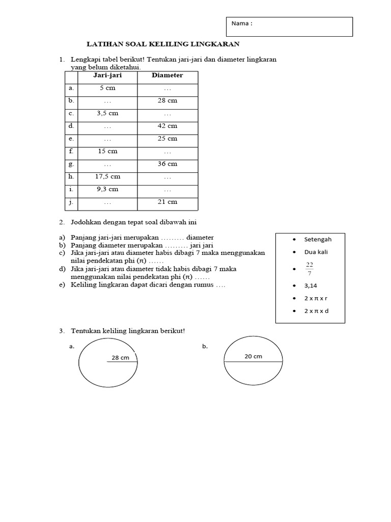 Latihan Soal Keliling Lingkaran | PDF