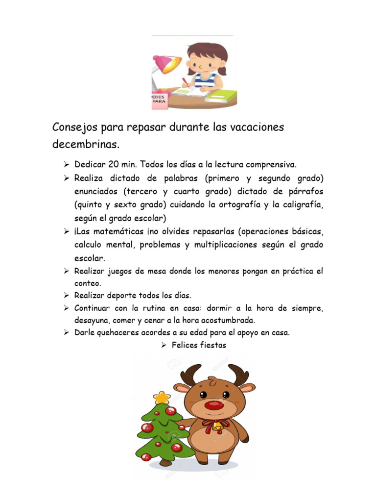 Consejos para Repasar Durante Las Vacaciones Decembrinas | PDF | Artes ...