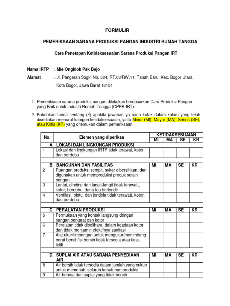 Checklist Inspeksi GMP | PDF