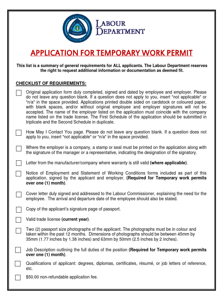 Temporary Work Permit Application Form | PDF | Nursing | Employment