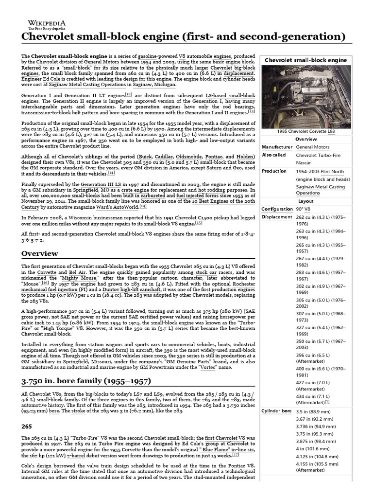 Chevrolet Small-Block Engine (First - and Second-Generation) - Wikipedia | PDF | Horsepower | V8 ...