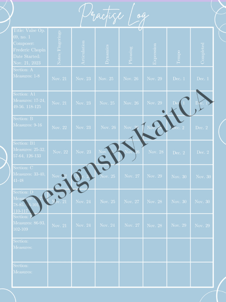 Music Practise Log | PDF