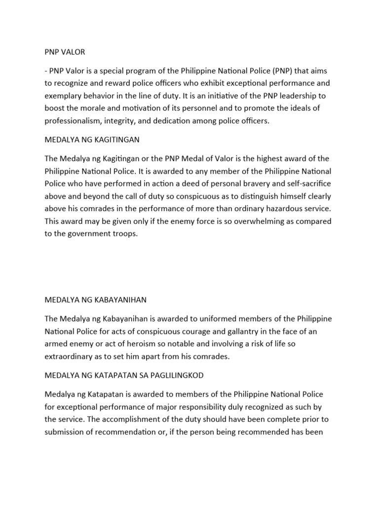 PNP Valor | Download Free PDF | Courage | Orders, Decorations, And Medals