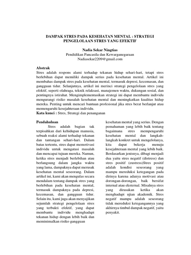 Dampak Stres Pada Kesehatan Mental: Strategi Pengelolaan Stres Yang Efektif | PDF | Karier ...