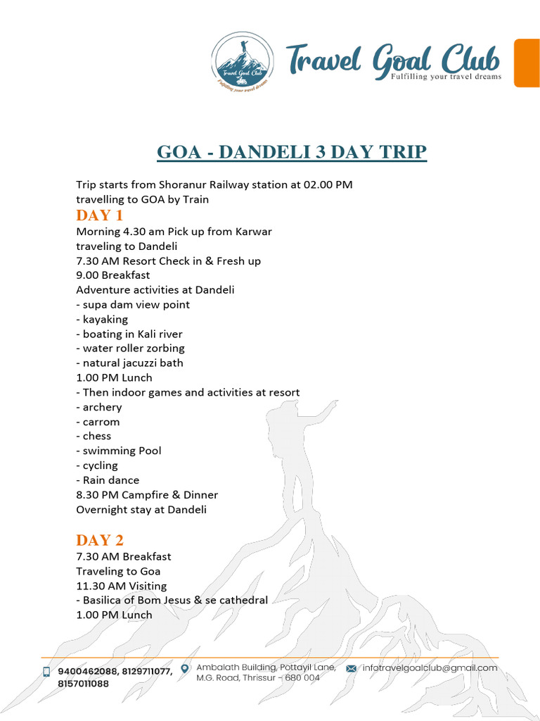 Goa - Dandeli 3 Day Trip in Train | PDF