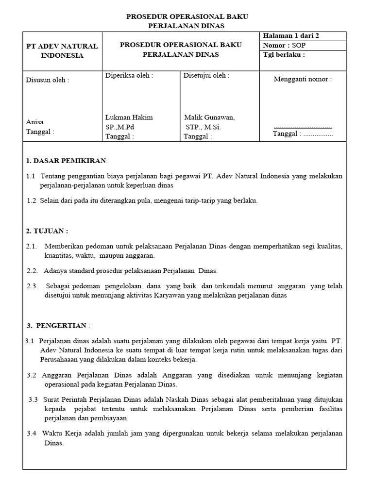 Contoh SOP Perjalanan Dinas | PDF