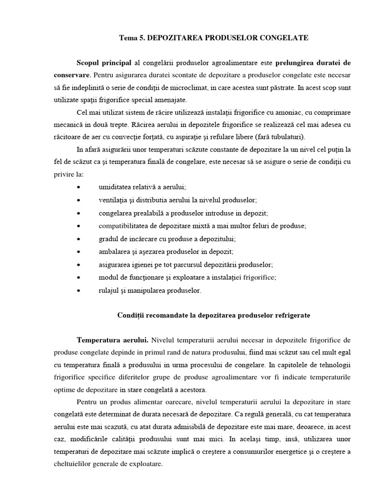 Tema 5 Depozitarea Produselor Refrigerate Si Congelate | PDF