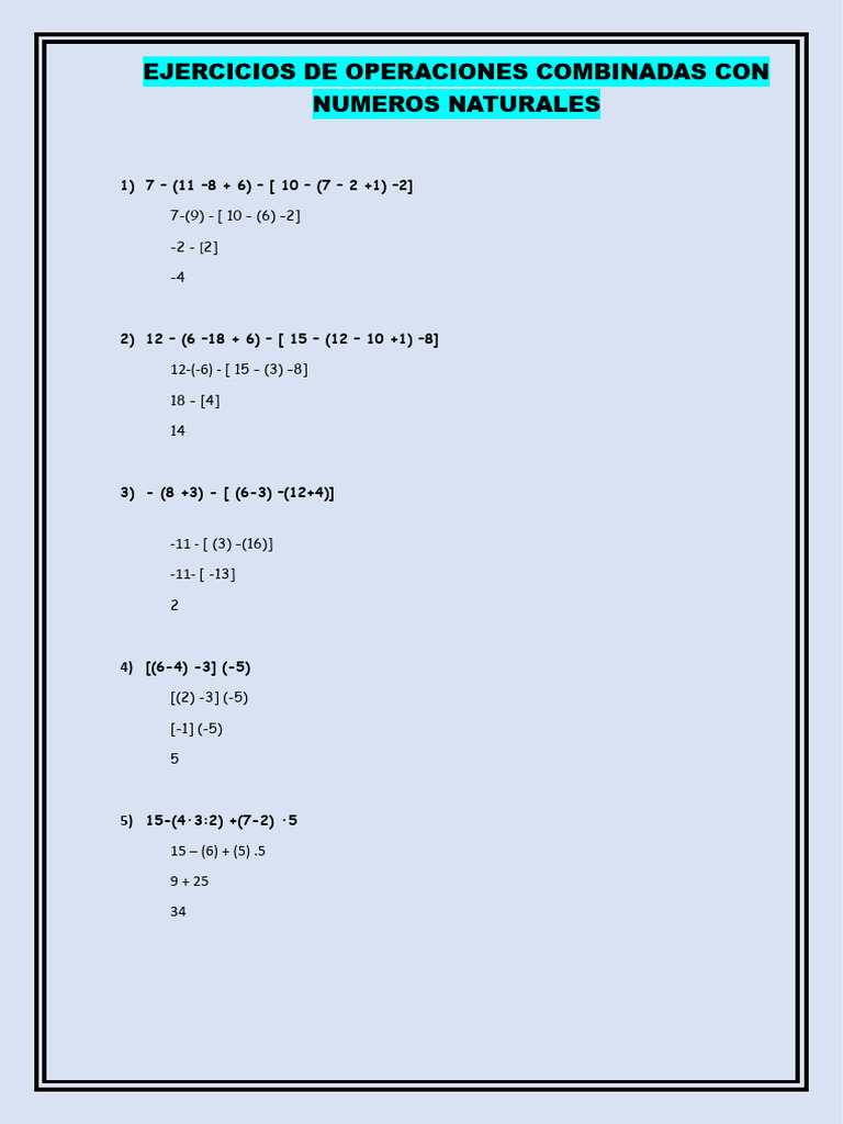 Ejercicios de Operaciones Combinadas Con Numeros Naturales | PDF