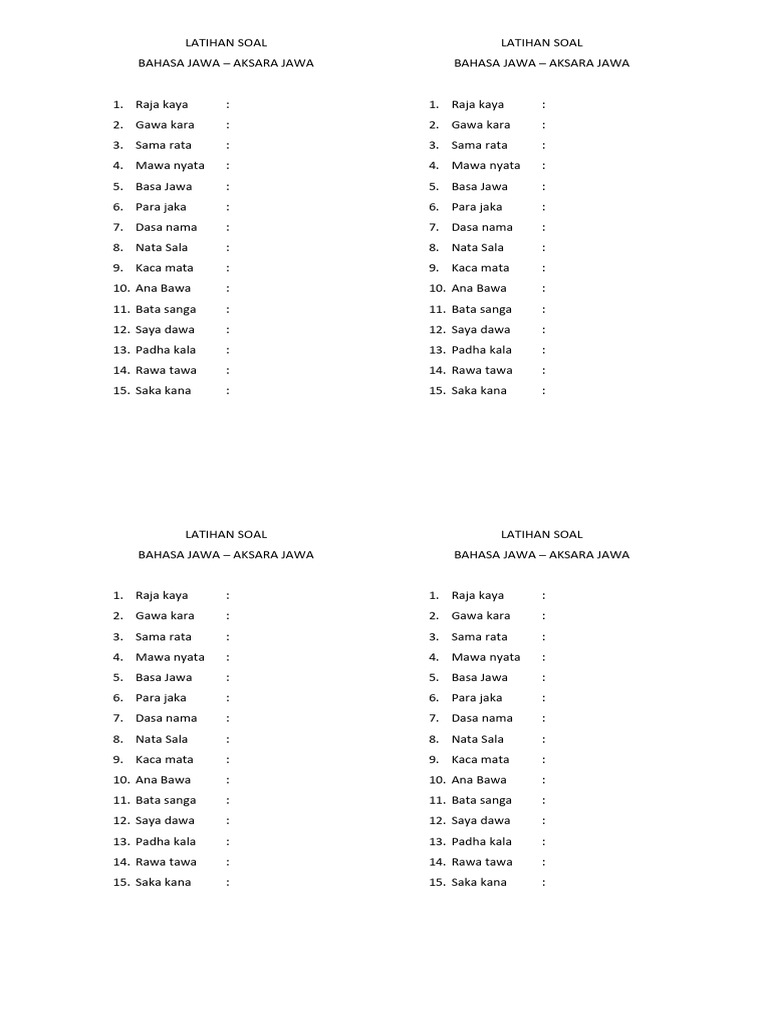 LATIHAN SOAL Aksara Jawa kELAS IV | PDF