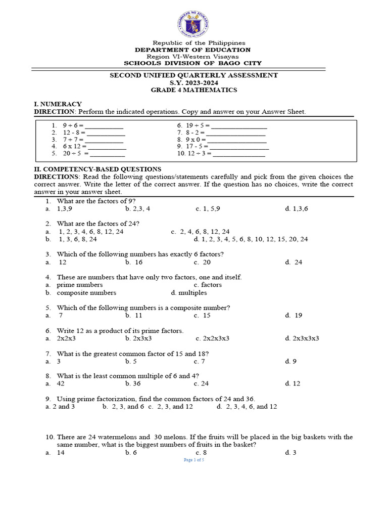 Grade 4 Math 2nd Quarter Exam | PDF | Decimal | Arithmetic