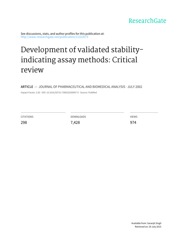 Development of Validated Stability-Indicating Assay Methods - Critical Review | PDF | High ...