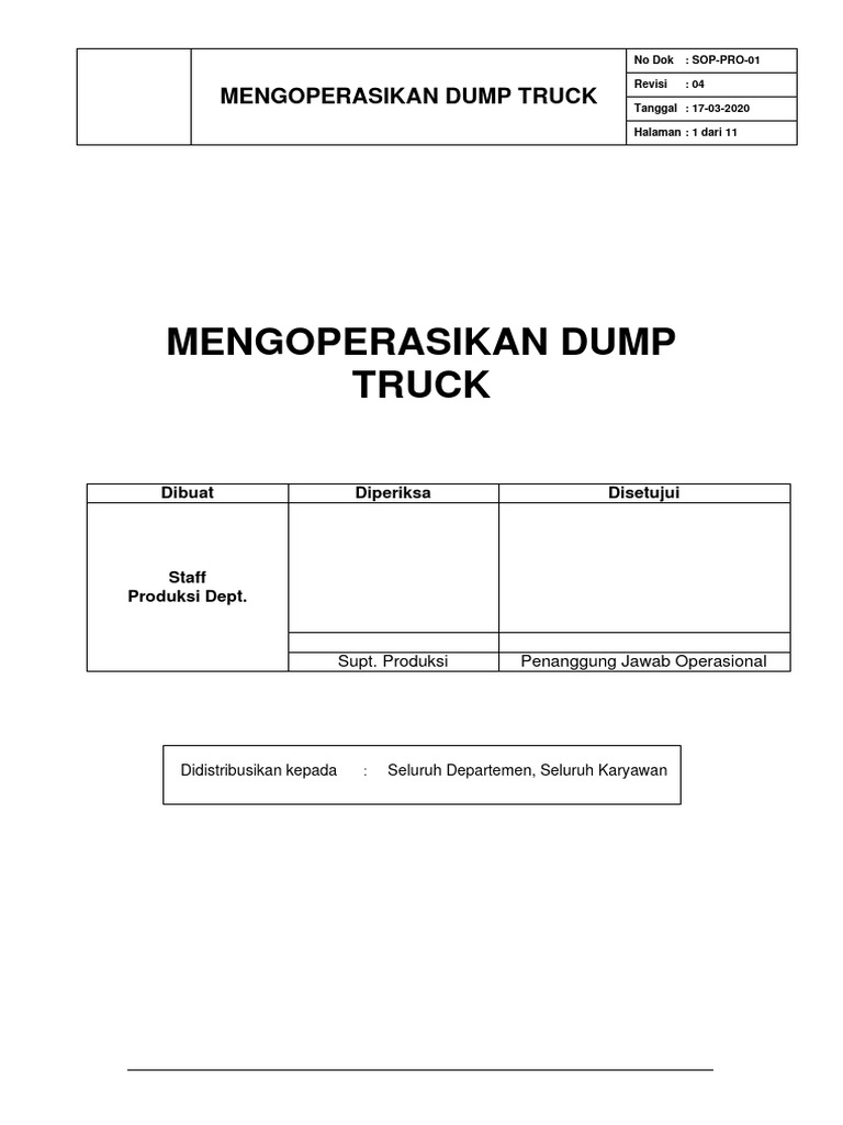 Sop-Pro-01 Mengoperasikan Dump Truck | PDF