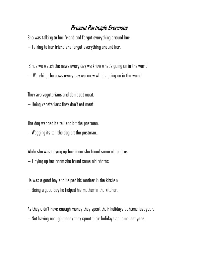 Present Participle Exercises | PDF