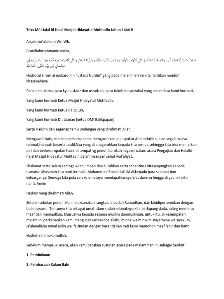 Halal Bi Halal Masjid Hidayatul Muhtadin 1444 H | PDF | Agama ...