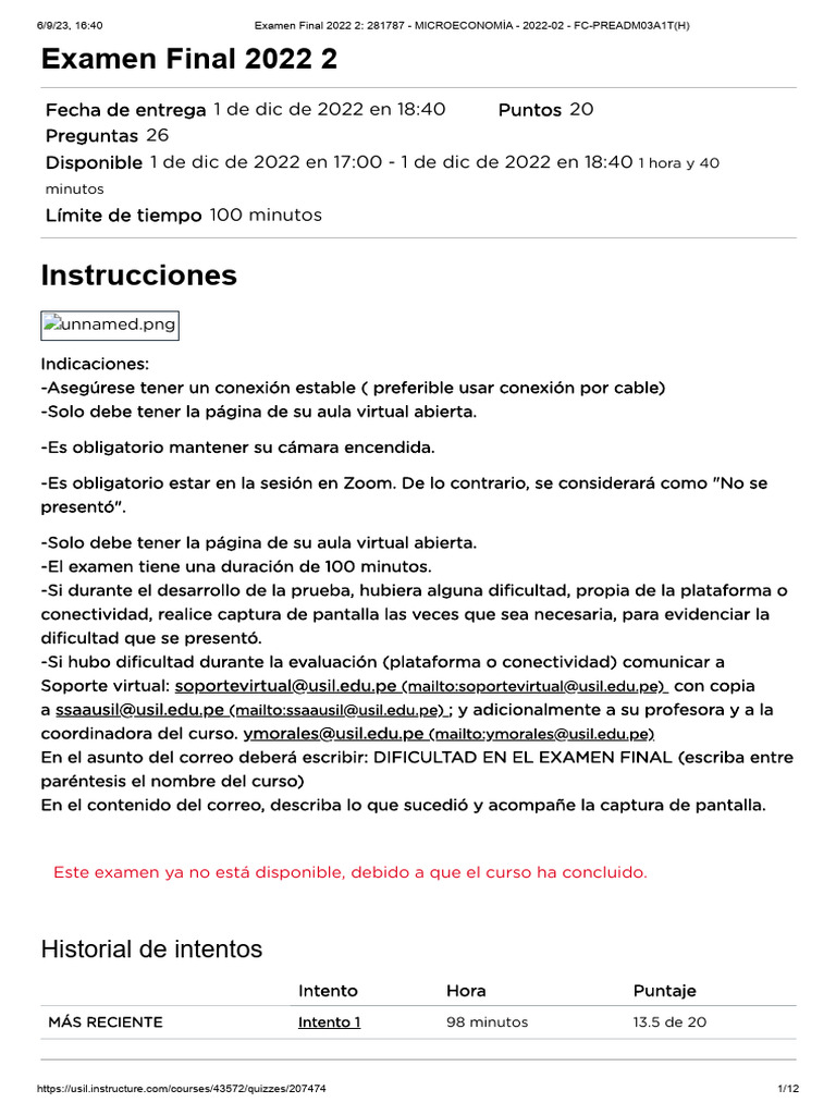 Examen Final 2022 2 - 281787 - MICROECONOMÍA - 2022-02 - FC-PREADM03A1T (H) | PDF