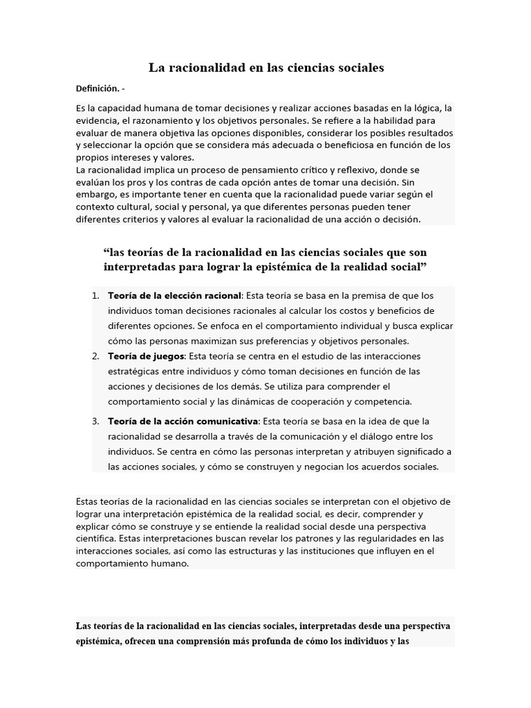 Racionalidad en Ciencias Sociales | PDF | Racionalidad | Conocimiento