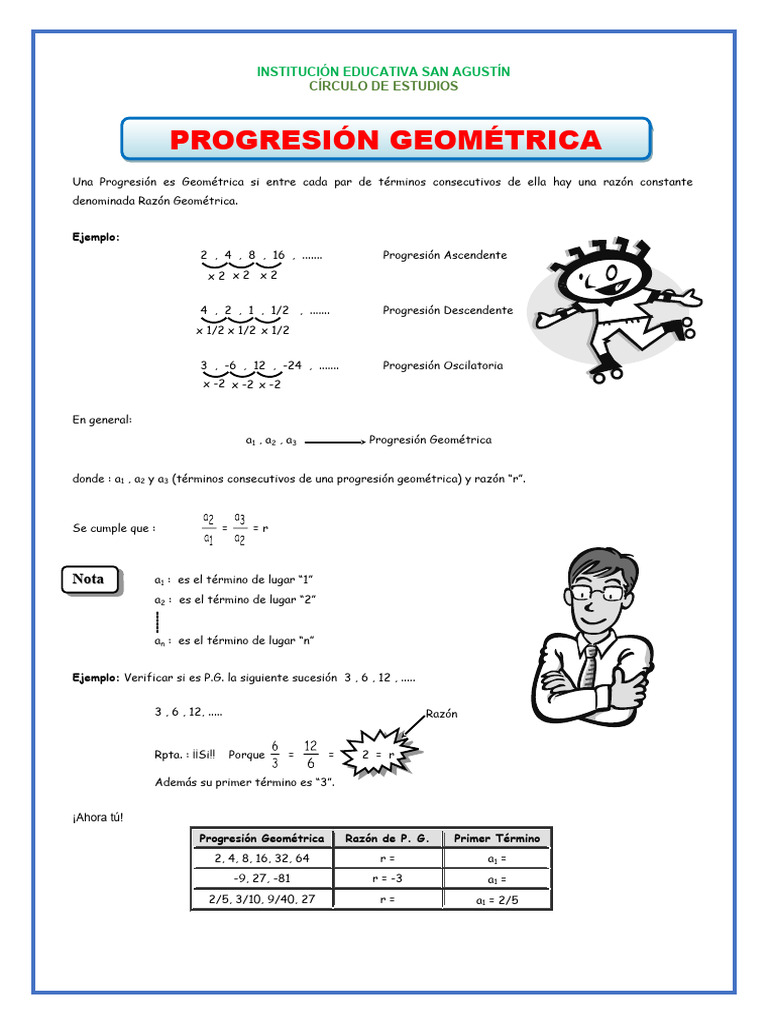 Progresión Geométrica para Tercero de Secundaria | PDF | Matemáticas | Objetos matemáticos