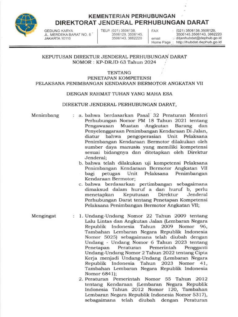 Kepdirjen No - KP-DRJD 63 Tahun 2024 | PDF