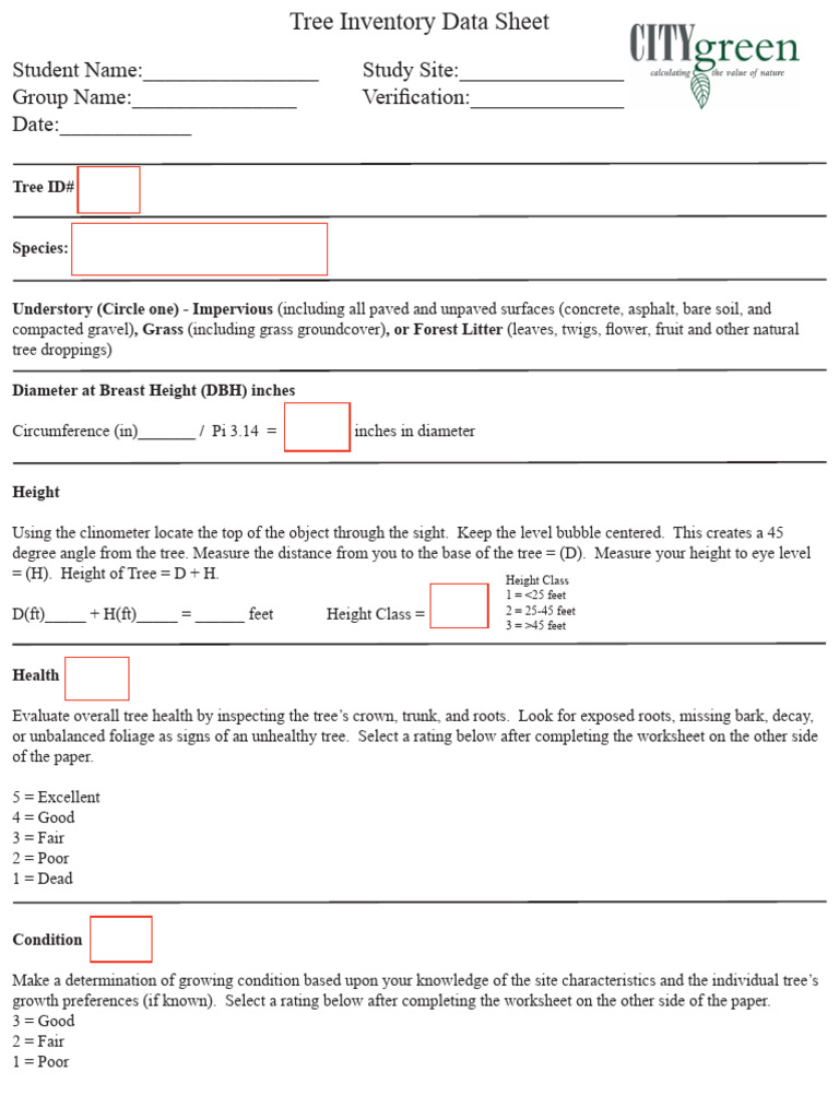 CITYgreen - Tree Inventory Collection Sheet | PDF | Trees | Botany