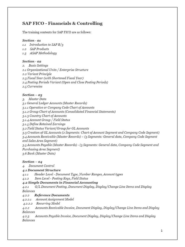 Sap Fico Training Contents Pdf Depreciation Debits And Credits