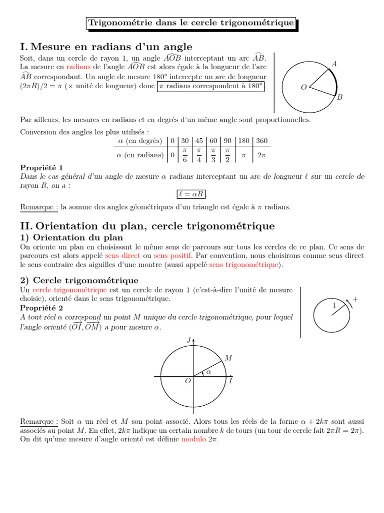 Trigonométrie et angles orientés | PDF | Angle | Trigonométrie