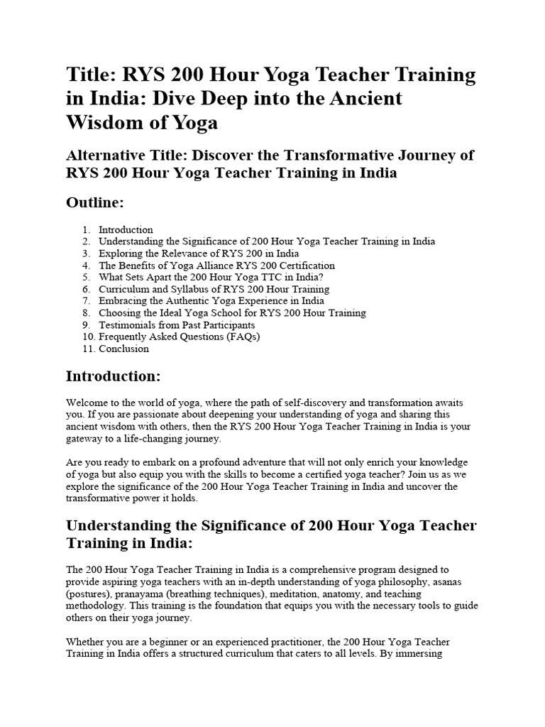 200 Hour TTC | Download Free PDF | Yoga | Asana